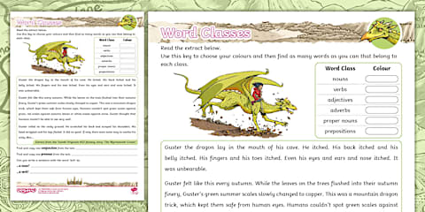 'How to Catch the Sun' Recognising Word Classes KS2 SPaG Activity Sheet